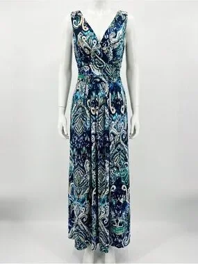 Jessica | Dresses | Jessica Blue Paisley Faux Wrap Sleeveless Maxi ...
